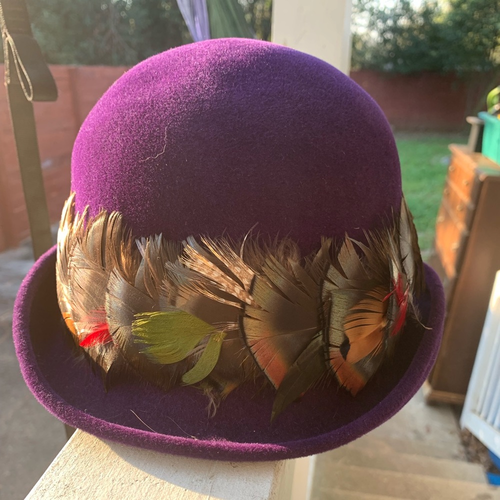 Purple Vintage Velvet Hat With Feathers! - Gem